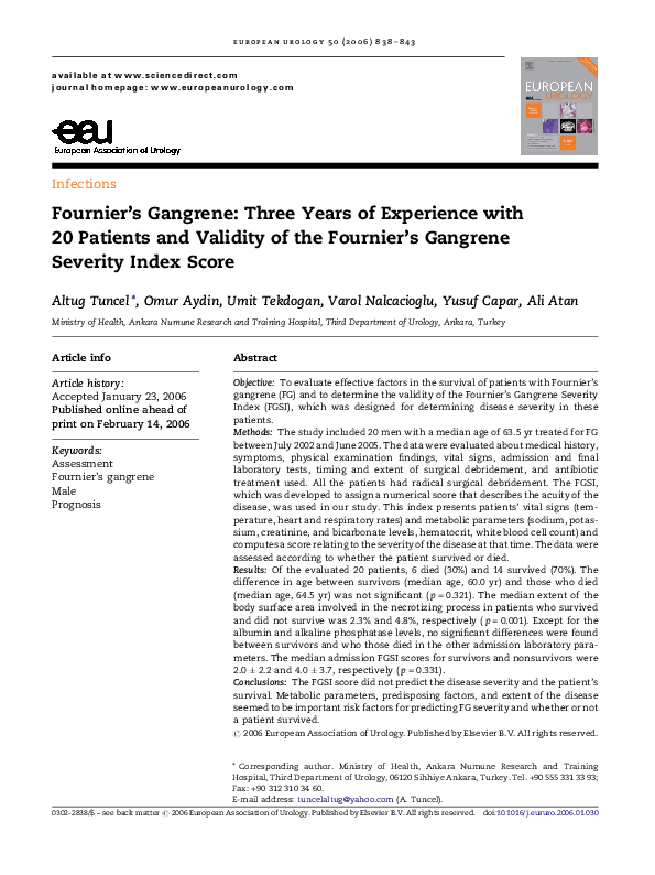 (PDF) Fournier’s Gangrene: Three Years of Experience with 20 Patients ...