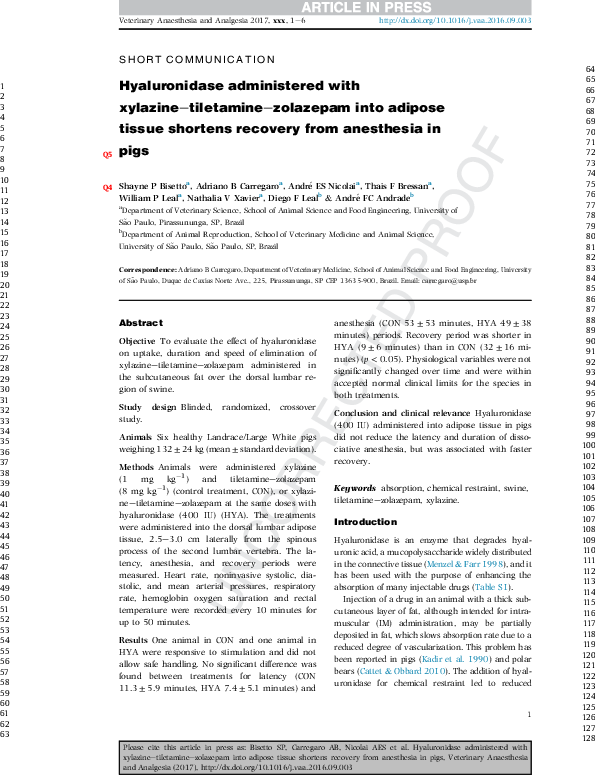 (PDF) Hyaluronidase administered with xylazine–tiletamine–zolazepam ...