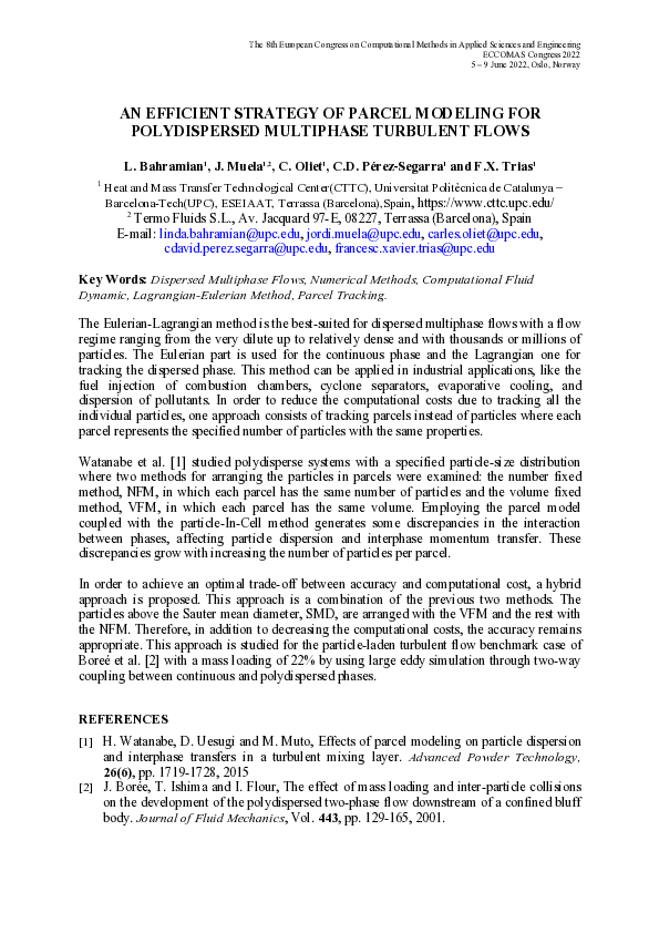 (PDF) An efficient strategy of parcel modeling for polydispersed multiphase turbulent flows