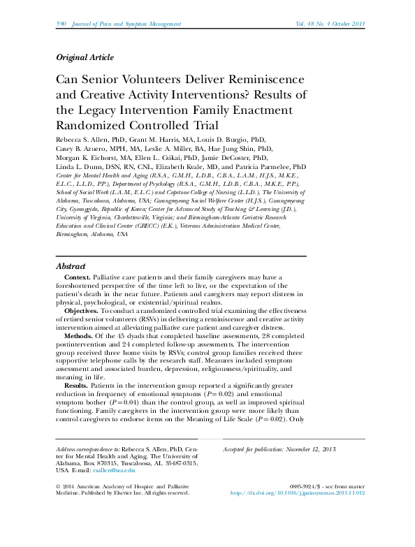 (PDF) Can Senior Volunteers Deliver Reminiscence and Creative Activity ...