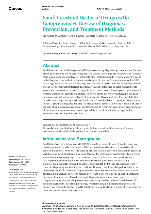 (PDF) Small Intestinal Bacterial Overgrowth: Comprehensive Review of ...