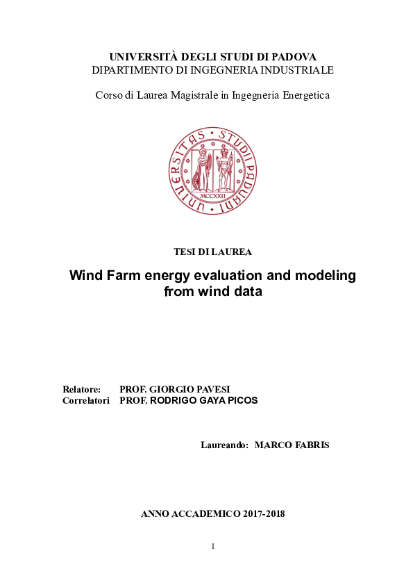 Pdf Wind Farm Energy Evaluation And Modeling From Wind Data Marco