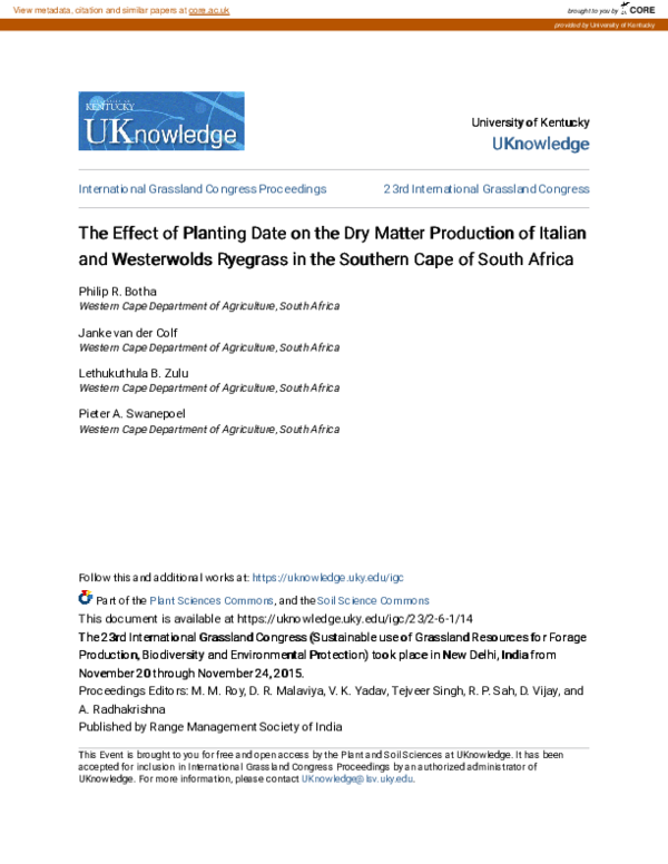 (PDF) The Effect of Planting Date on the Dry Matter Production of ...