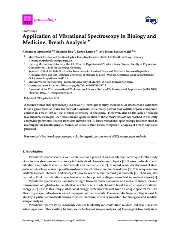 (PDF) Application of Vibrational Spectroscopy in Biology and Medicine. Breath Analysis
