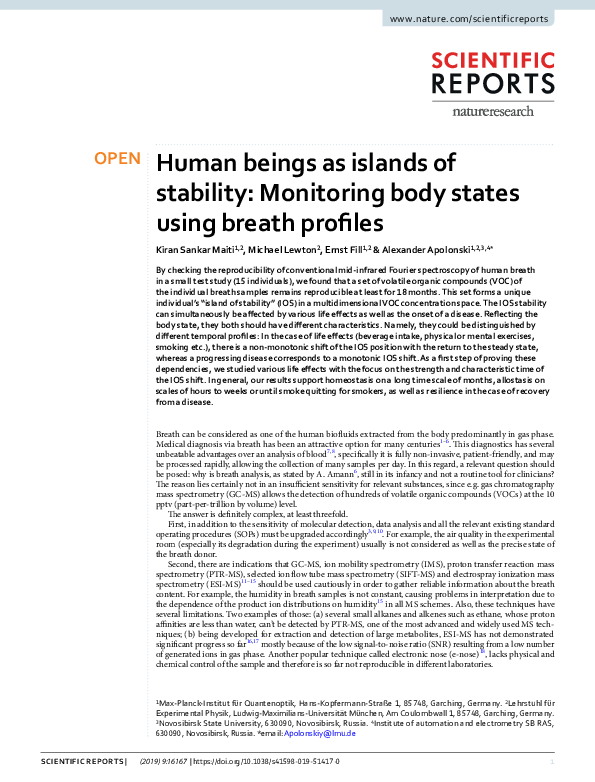 (PDF) Human beings as islands of stability: Monitoring body states ...