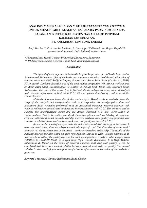 (PDF) Analisis Maseral Dengan Metode Reflectance Vitrinite Untuk ...