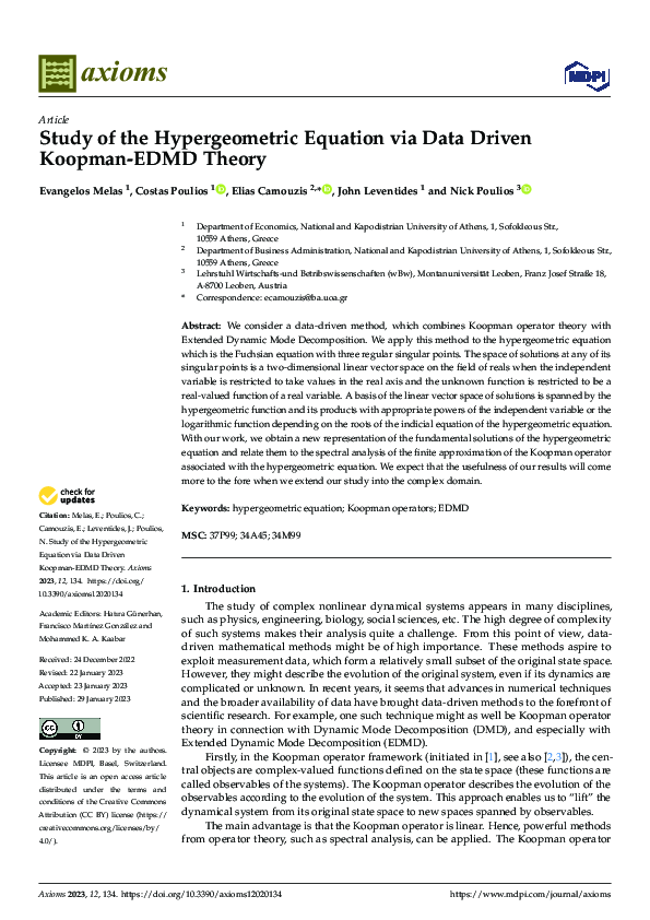 (PDF) Study of the Hypergeometric Equation via Data Driven Koopman-EDMD Theory
