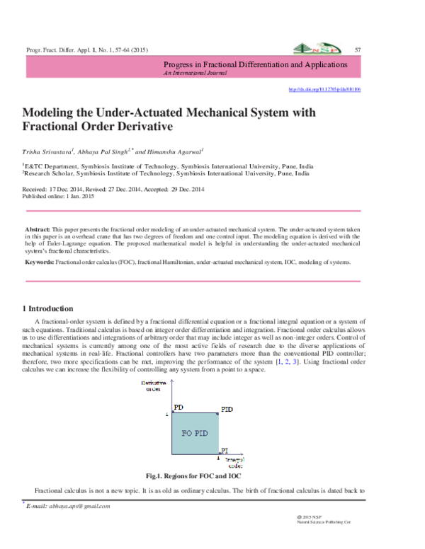 (PDF) Modeling the Under-Actuated Mechanical System with Fractional Order Derivative