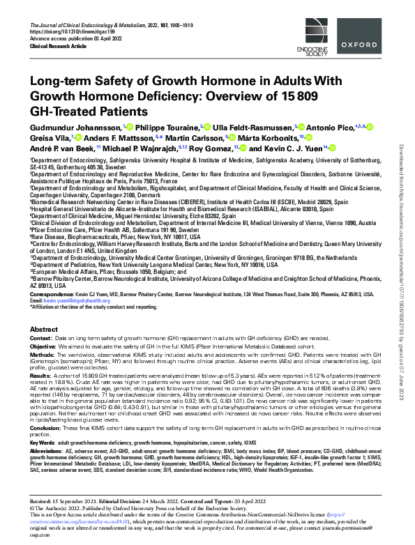 (PDF) Long-term Safety of Growth Hormone in Adults With Growth Hormone ...