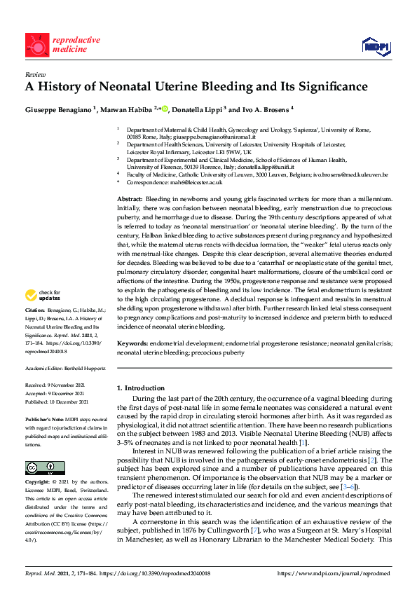 (PDF) A History of Neonatal Uterine Bleeding and Its Significance