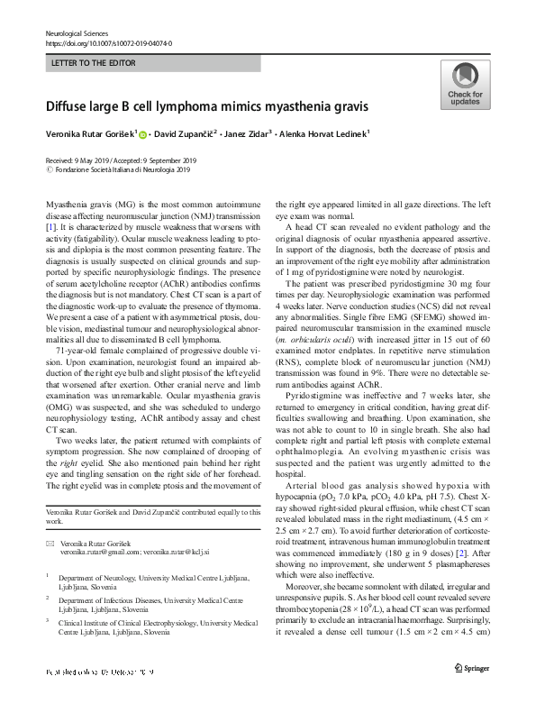 (PDF) Diffuse large B cell lymphoma mimics myasthenia gravis