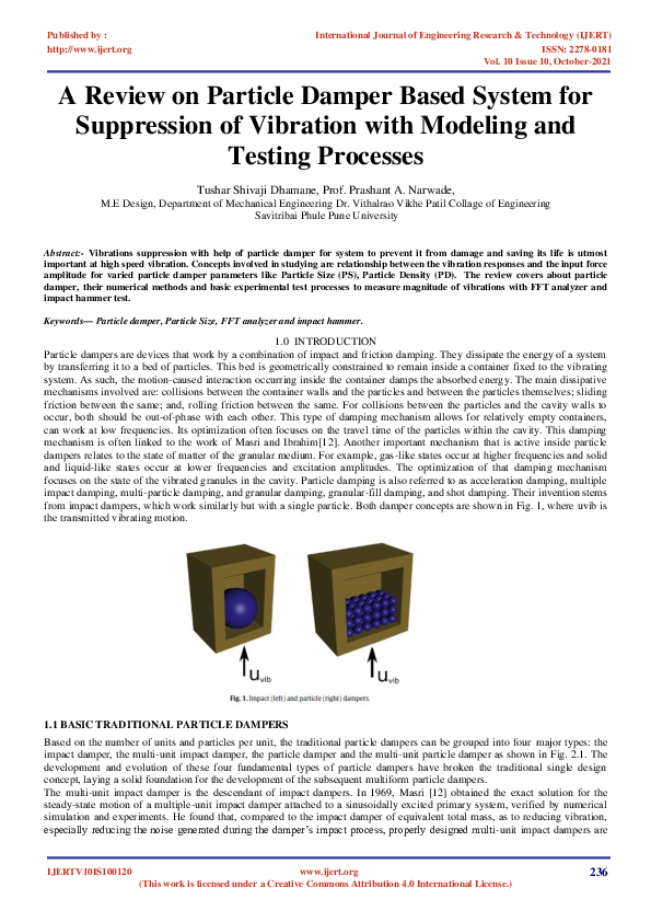 Pdf A Review On Particle Damper Based System For Suppression Of