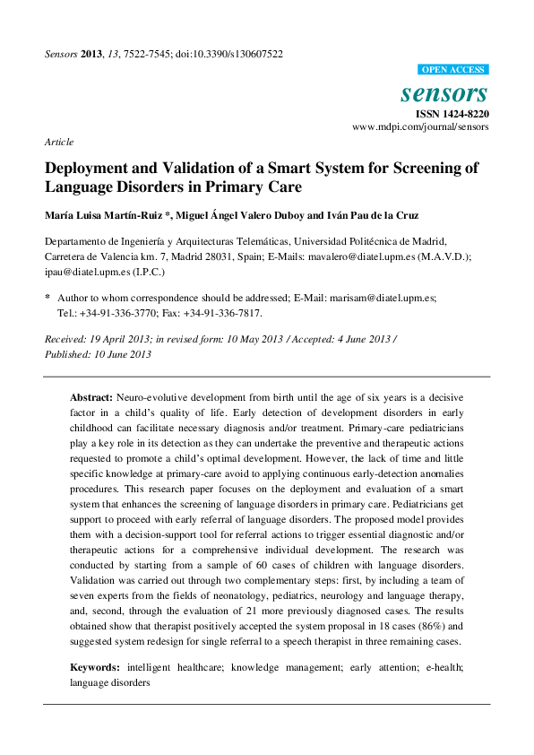 (PDF) Deployment and Validation of a Smart System for Screening of Language Disorders in Primary ...