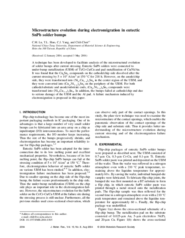 Pdf Microstructure Evolution During Electromigration In Eutectic Snpb Solder Bumps