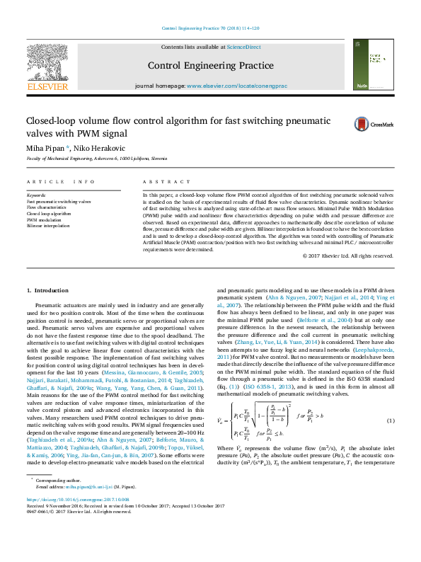 Pdf Closed Loop Volume Flow Control Algorithm For Fast Switching