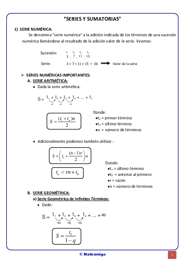 (PDF) Formulas de Series y Sumatorias Mateamigo