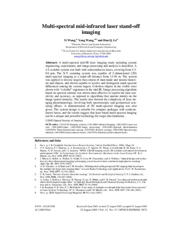 (PDF) Multi-spectral mid-infrared laser stand-off imaging