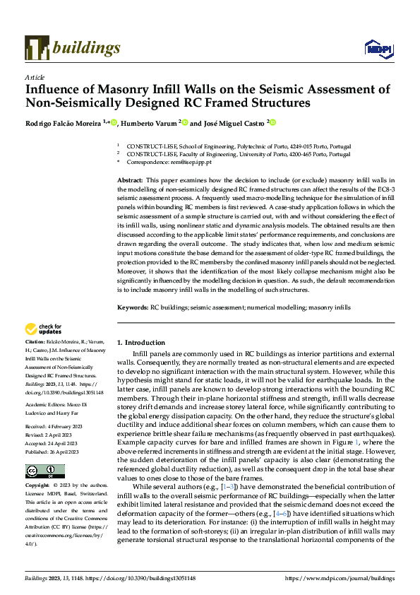 Pdf Influence Of Masonry Infill Walls On The Seismic Assessment Of Non Seismically Designed Rc