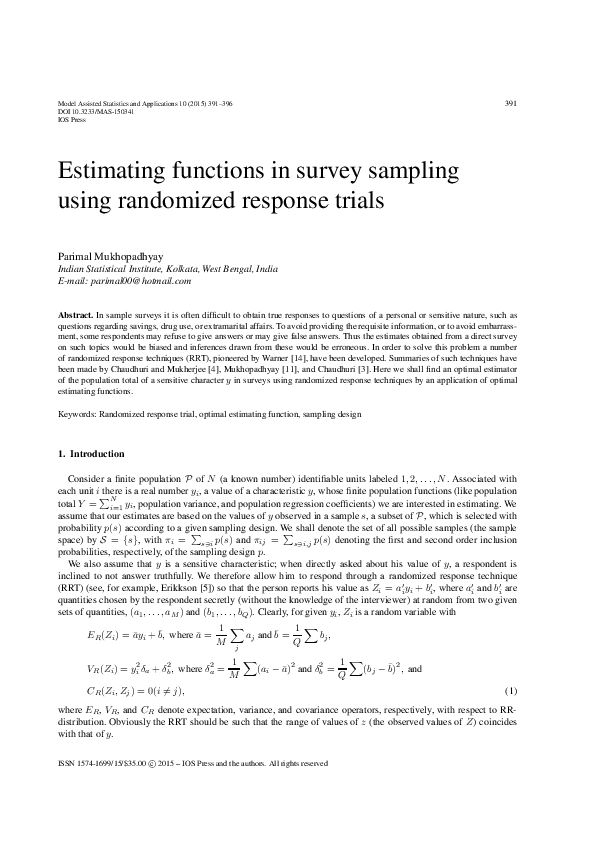 (PDF) Estimating functions in survey sampling using randomized response ...