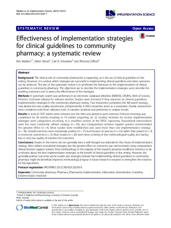 (PDF) Effectiveness of implementation strategies for clinical ...