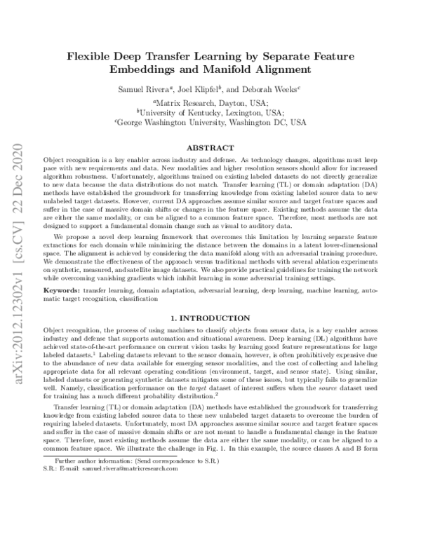(PDF) Flexible deep transfer learning by separate feature embeddings and manifold alignment