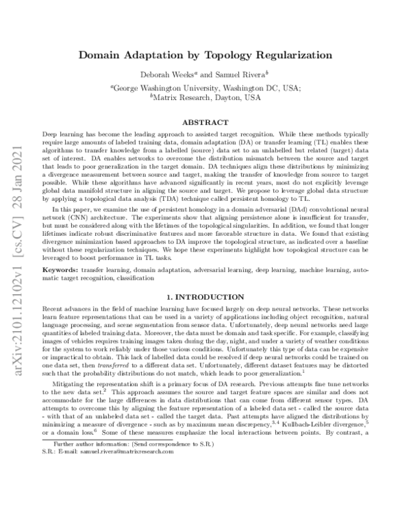 (PDF) Domain adaptation by topology regularization