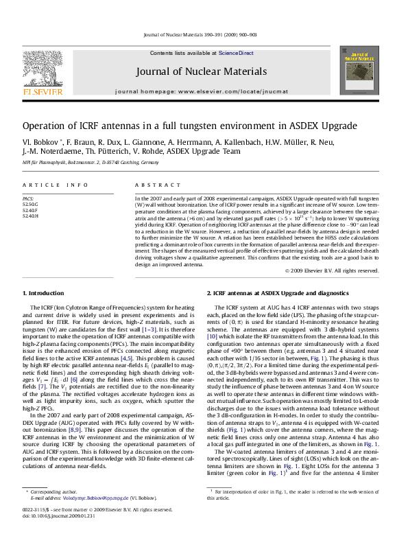 (PDF) Operation of ICRF antennas in a full tungsten environment in ...
