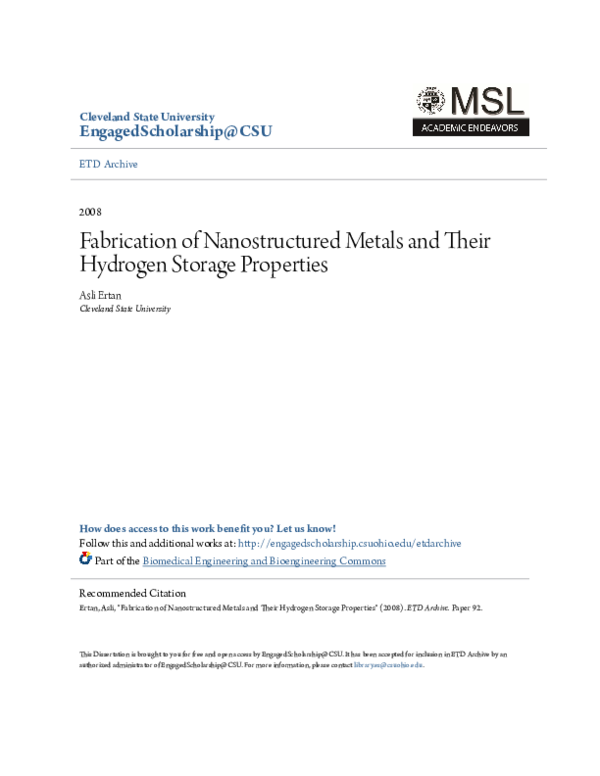 (PDF) EngagedScholarship@CSU Fabrication of Nanostructured Metals and ...