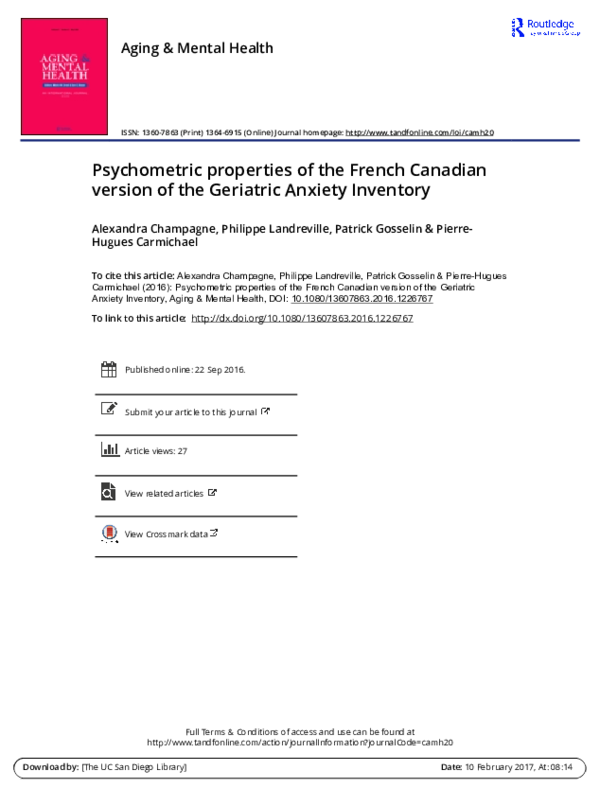 (PDF) Psychometric Properties Of The French Canadian Version Of The ...