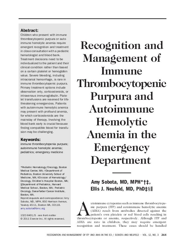 (PDF) Recognition and Management of Immune Thrombocytopenic Purpura and ...