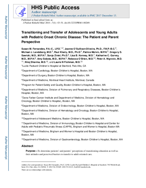 (PDF) Transition and transfer of adolescents and young adults with ...