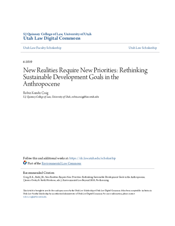 (PDF) New Realities Require New Priorities: Rethinking Sustainable ...