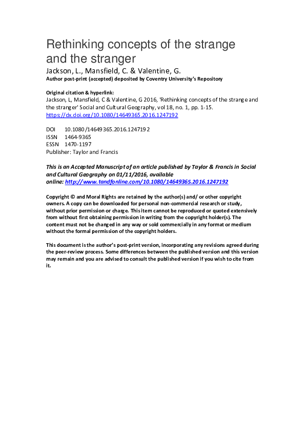 (PDF) Rethinking concepts of the strange and the stranger