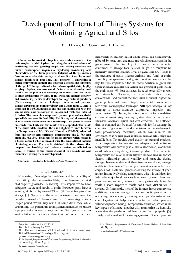 (PDF) Development of Internet of Things Systems for Monitoring Agricultural Silos