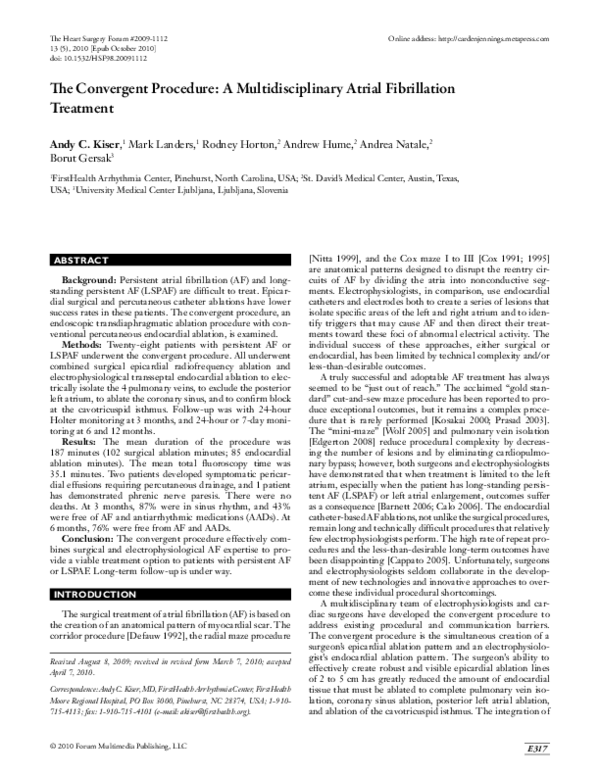 (PDF) The Convergent Procedure: A Multidisciplinary Atrial Fibrillation ...