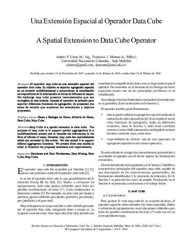 (PDF) Una Extensión Espacial al Operador Data Cube