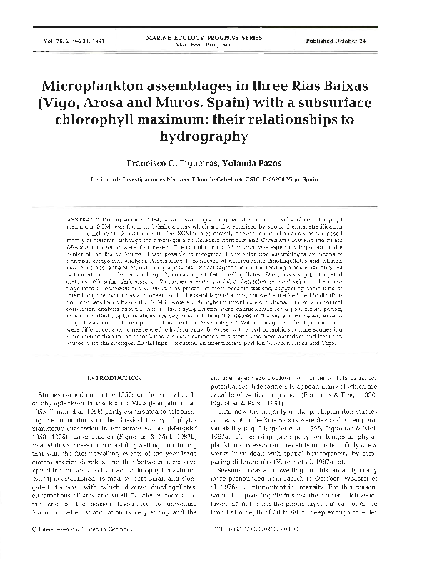 (PDF) Microplankton assemblages in three Bias Baixas (Vigo, Arosa and Muros, Spain) with a ...