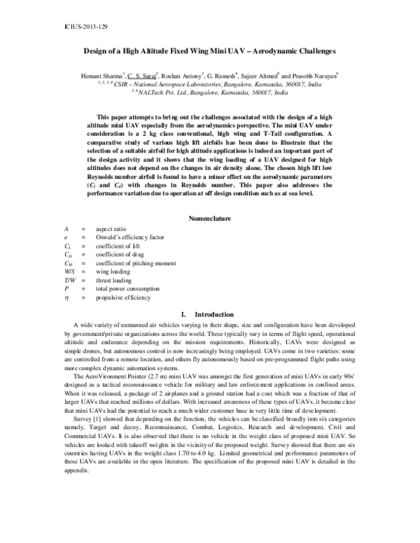 (PDF) Design of a High Altitude Fixed Wing Mini UAV – Aerodynamic ...