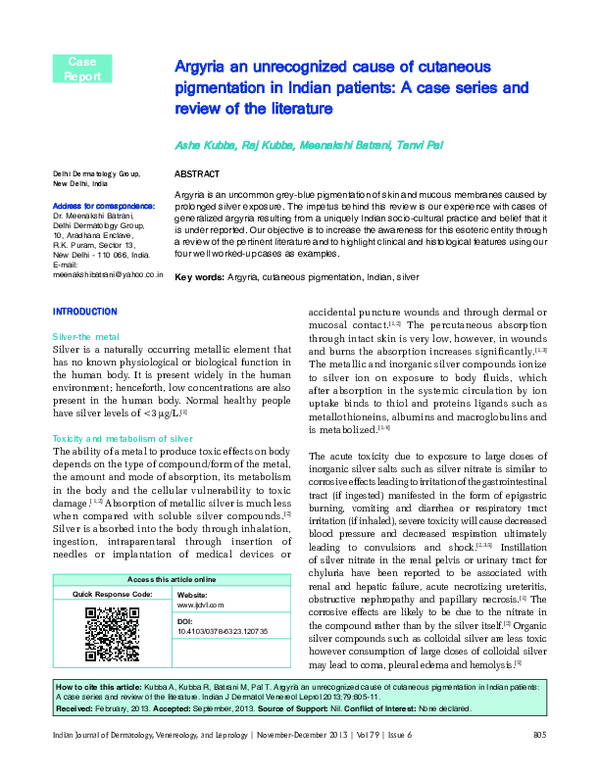 (PDF) Argyria an unrecognized cause of cutaneous pigmentation in Indian ...