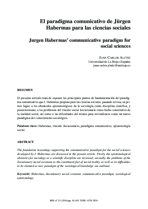 (PDF) El paradigma comunicativo de Jürgen Habermas para las ciencias sociales