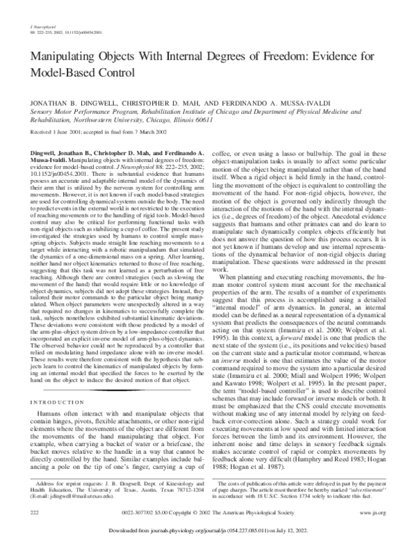 (PDF) Manipulating objects with internal degrees of freedom: evidence for model-based control