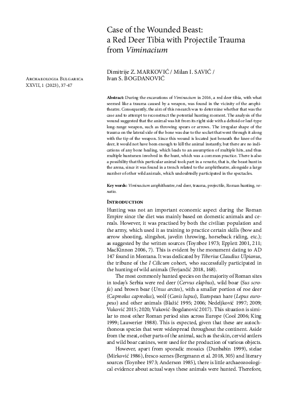 (PDF) Case of the Wounded Beast: a Red Deer Tibia with Projectile ...