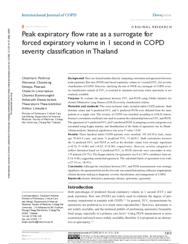 (PDF) Peak expiratory flow rate as a surrogate for forced expiratory ...