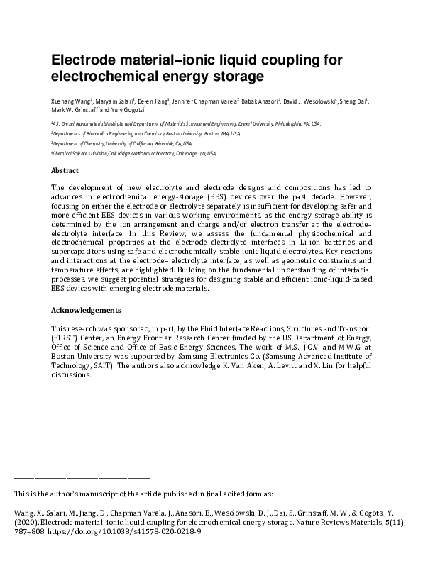 (PDF) Electrode material–ionic liquid coupling for electrochemical ...