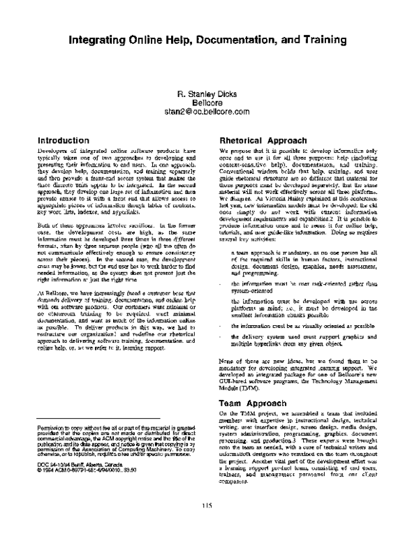 (PDF) Integrating online help, documentation, and training