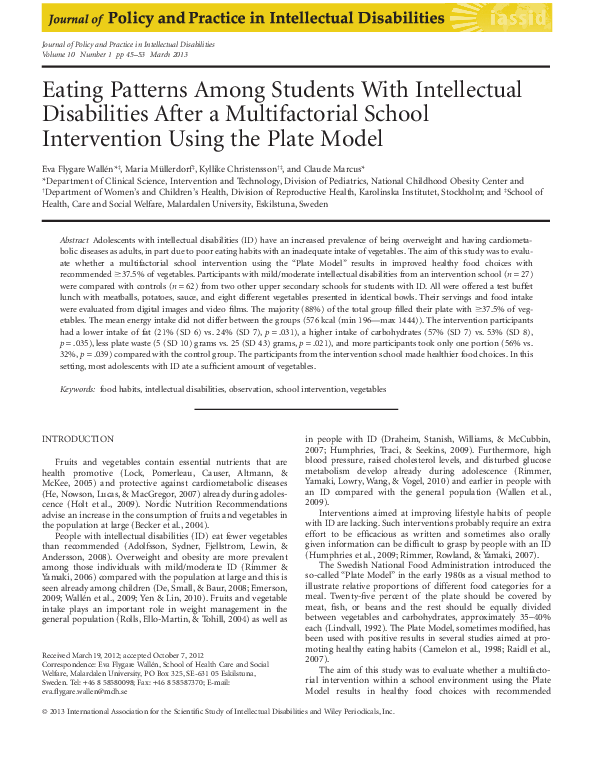 (PDF) Eating Patterns Among Students With Intellectual Disabilities ...
