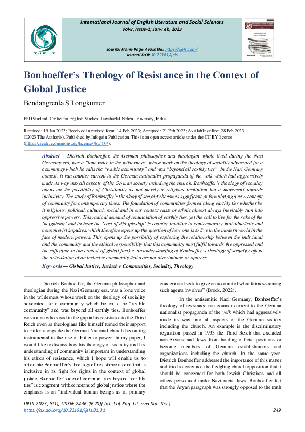 (PDF) Bonhoeffer’s Theology of Resistance in the Context of Global Justice