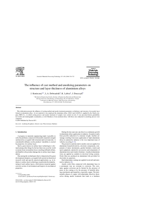 (PDF) The influence of cast method and anodizing parameters on structure and layer thickness of ...
