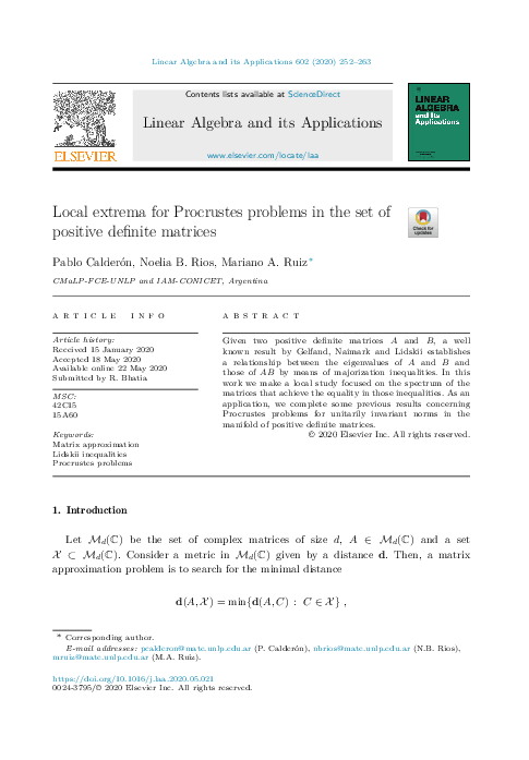 (PDF) Local extrema for Procrustes problems in the set of positive ...