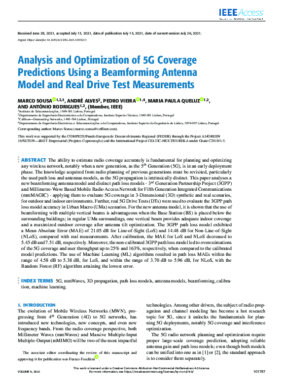 (PDF) Analysis and Optimization of 5G Coverage Predictions Using a Beamforming Antenna Model and ...